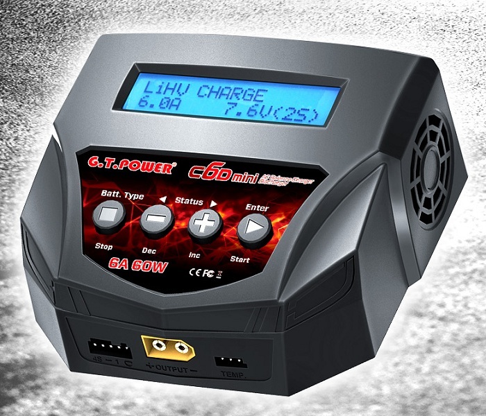 GT POWER Mini Charger Multi Chemistry AC 6 Amp 60 watt - Black Knight RC